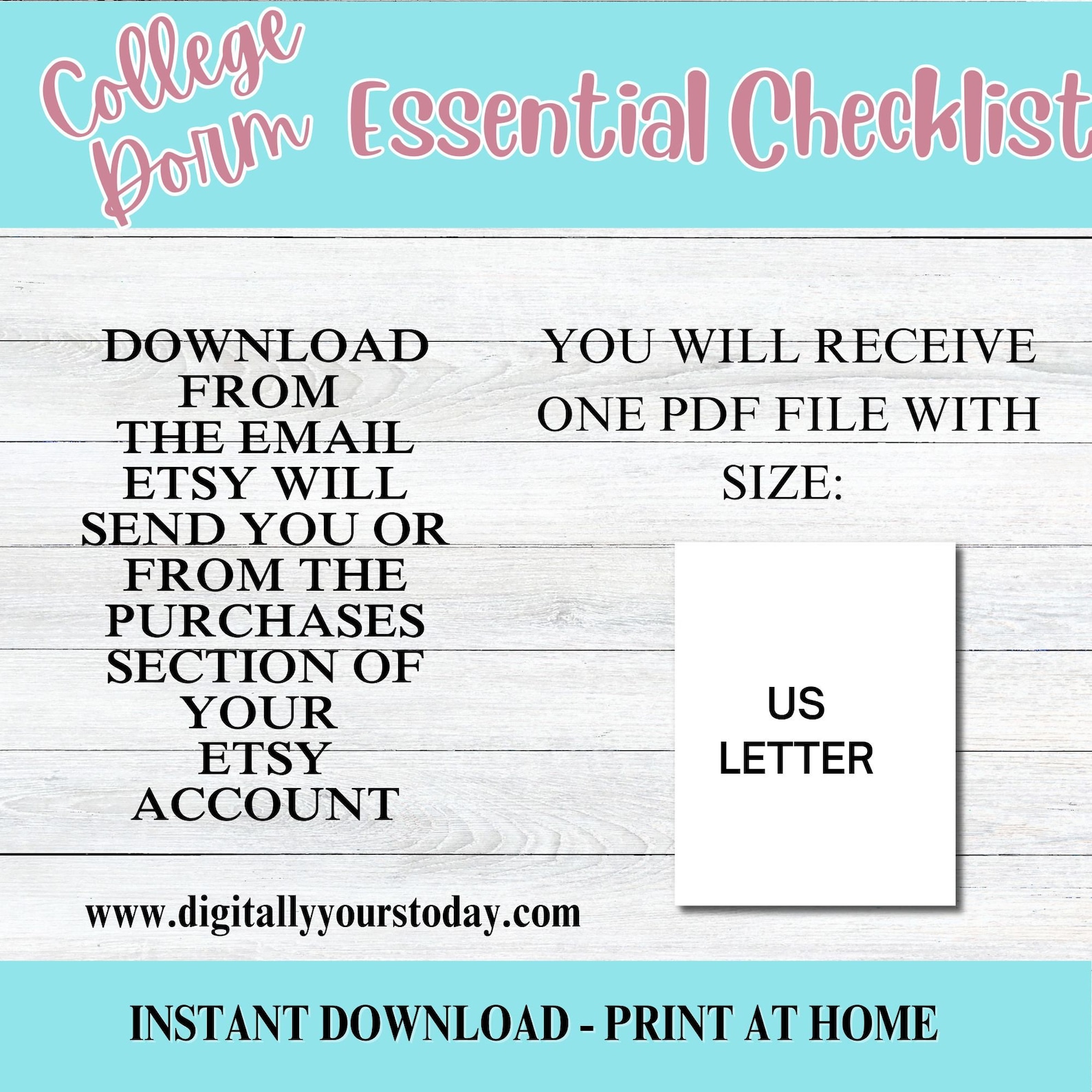 College Dorm Essentials Checklist: Printable Packing List (digital ...