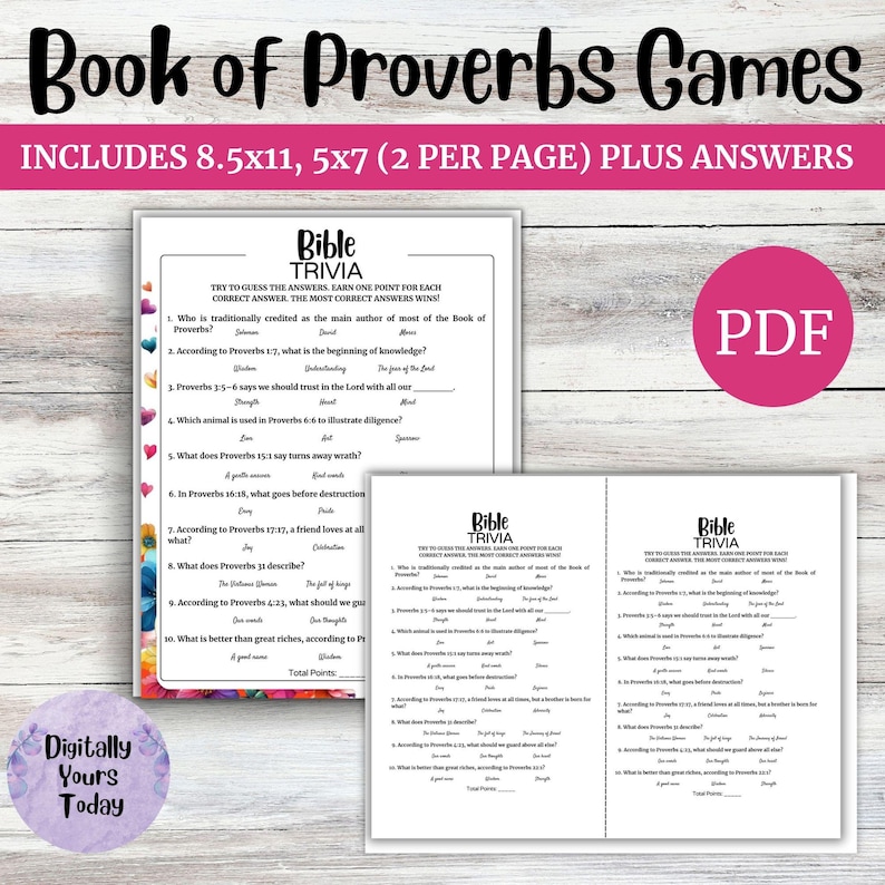 Book of Proverbs Bible Games: Family Printables (PDF) - Etsy