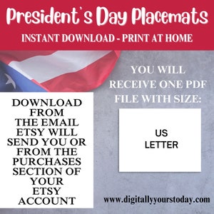 President's Day Activity Placemats for Kids of All Ages - 12 Different ...