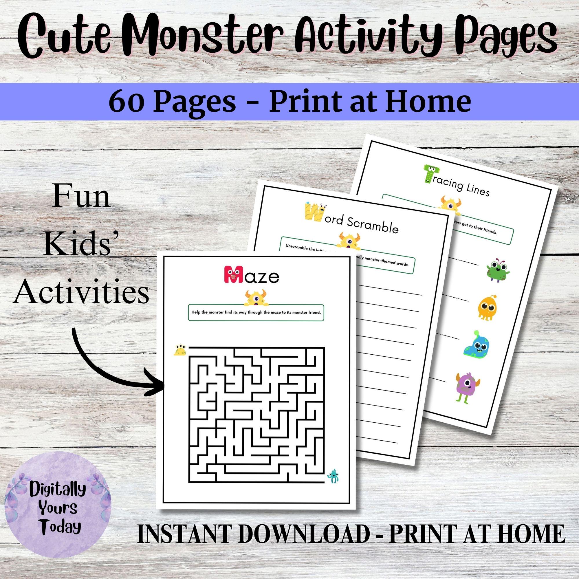 Cute Monster Activity Pack & Coloring Pages Printable | Monster ...
