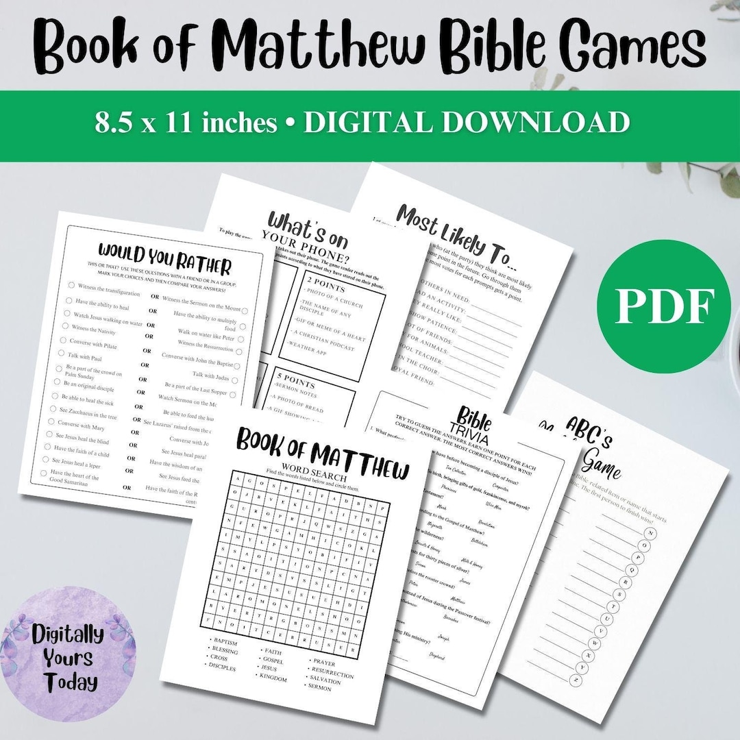 Book of Matthew Bible Games: Printable Family New Testament Bundle (PDF ...