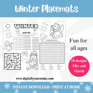Winter Activity Placemats for Kids of All Ages - 10 Different Designs ...