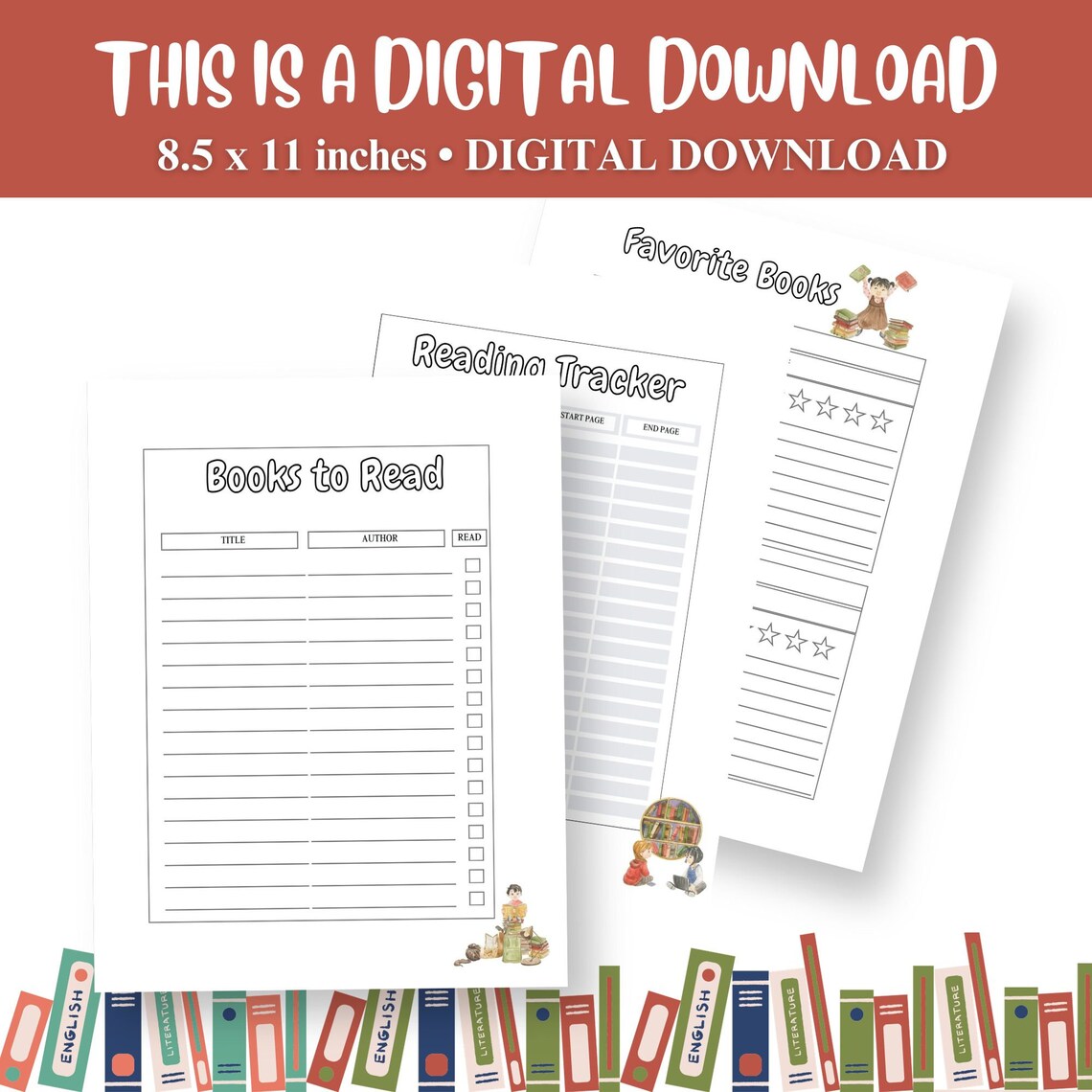 Reading Log for Kids Instant Download Reading Planner/ Journal for ...