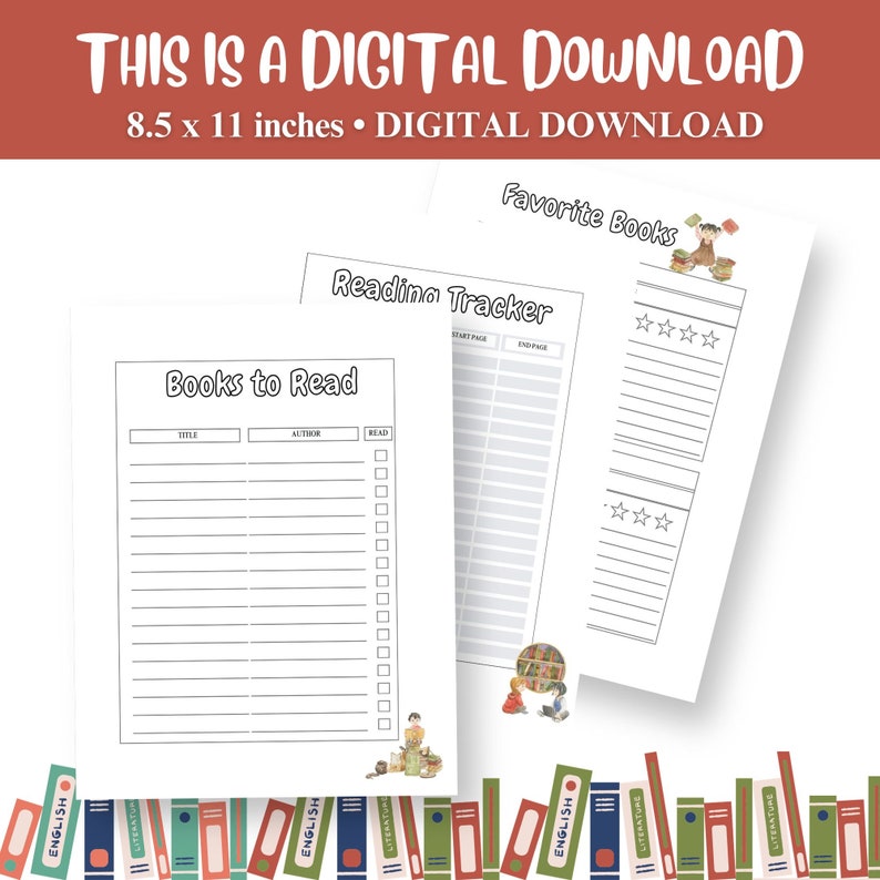 Reading Log for Kids | Instant Download | Reading Planner/ Journal for ...