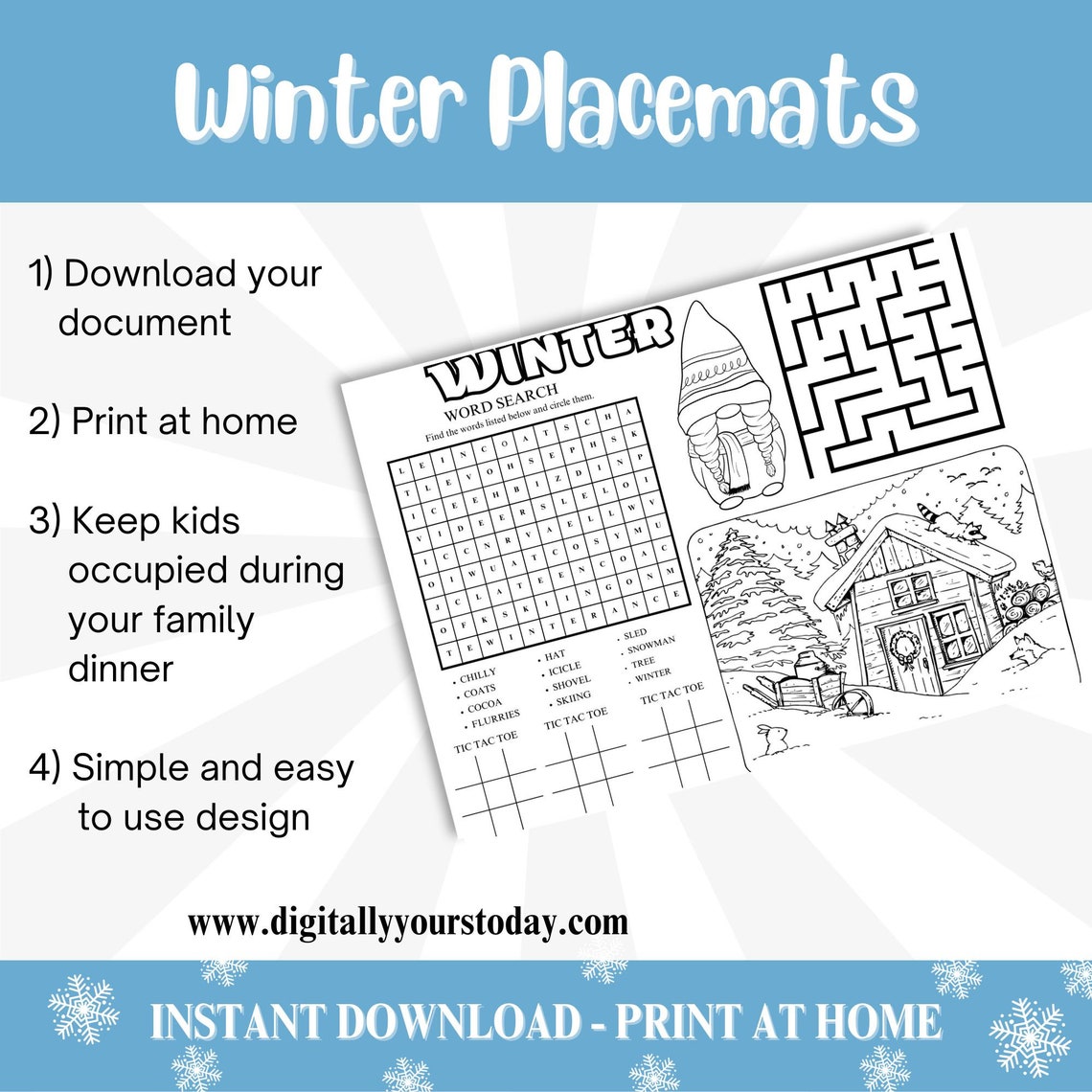 Winter Activity Placemats for Kids of All Ages 10 Different Designs ...