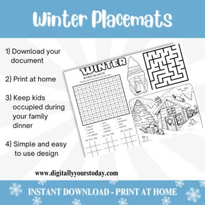 Winter Activity Placemats for Kids of All Ages 10 Different Designs ...