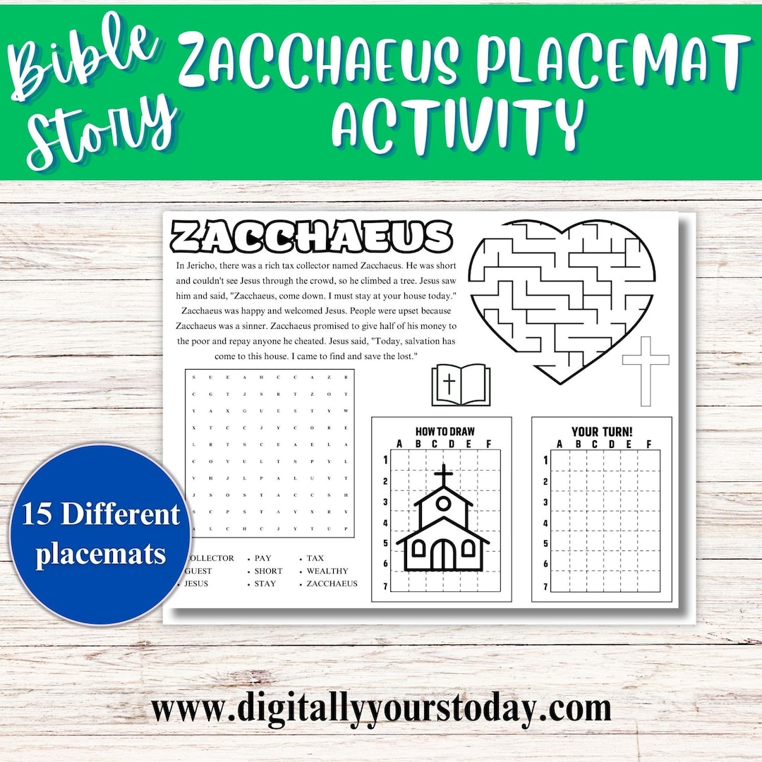 Zacchaeus Bible Story Placemats All Ages 15 Different Designs Printable ...