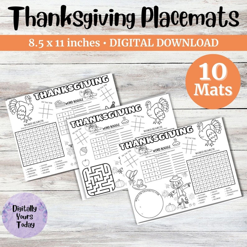 Printable Thanksgiving Fun Placemats for Kids | Paper Mat | Printable ...