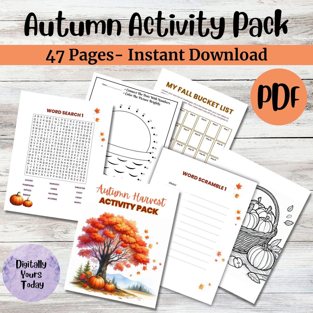 Autumn Kids Printable Activity Pack, Autumn Coloring Pages, Fall ...