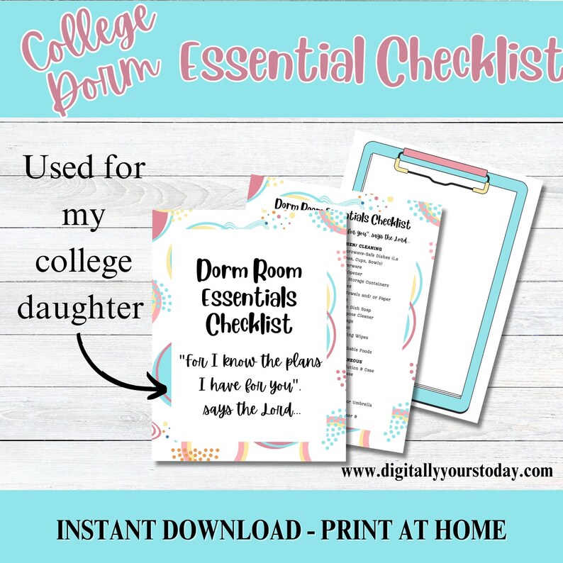 College Dorm Essentials Checklist: Printable Packing List (digital ...