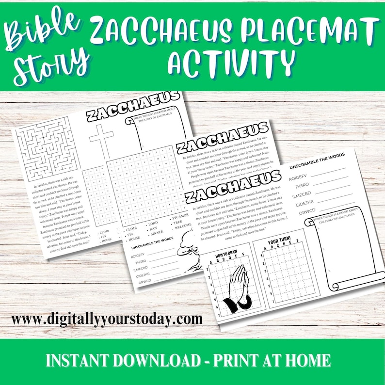 Zacchaeus Bible Story Placemats - All Ages | 15 Different Designs ...