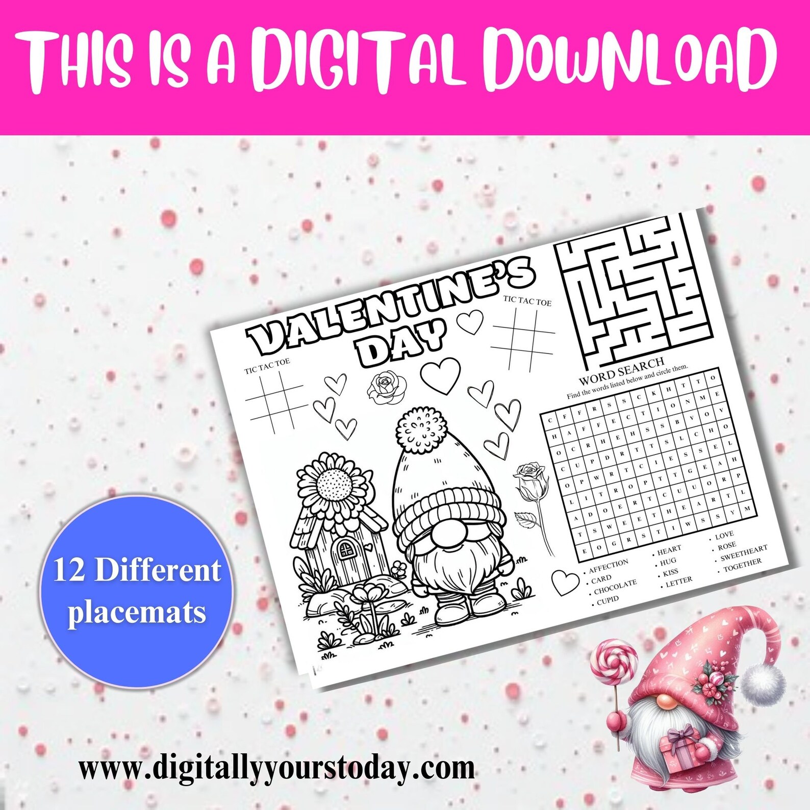 Valentine's Day Activity Placemats for Kids of All Ages 12 Different ...