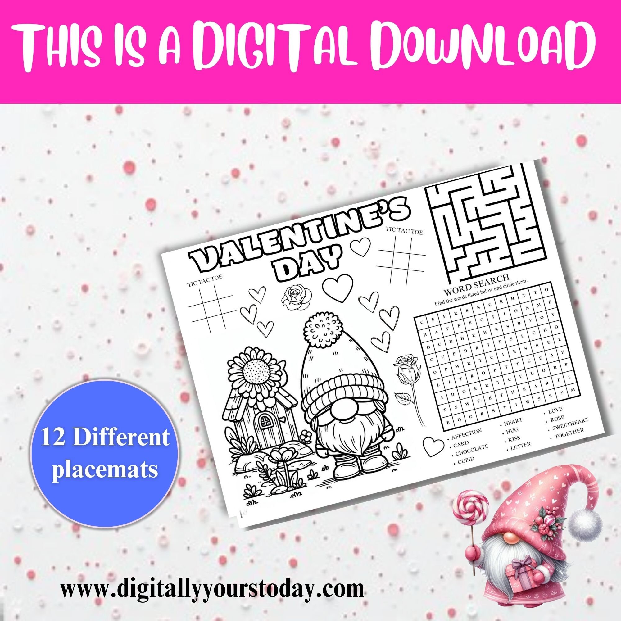 Valentine's Day Activity Placemats for Kids of All Ages 12 Different ...