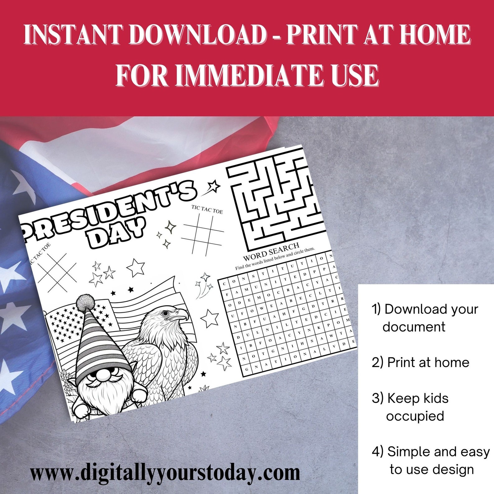 President's Day Activity Placemats for Kids of All Ages - 12 Different ...