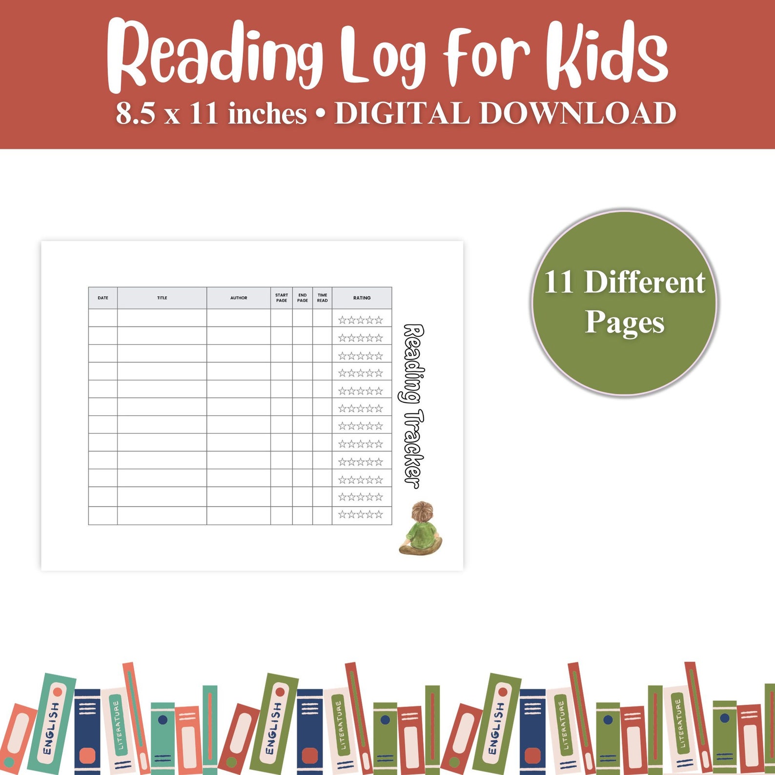 Reading Log for Kids | Instant Download | Reading Planner/ Journal for ...