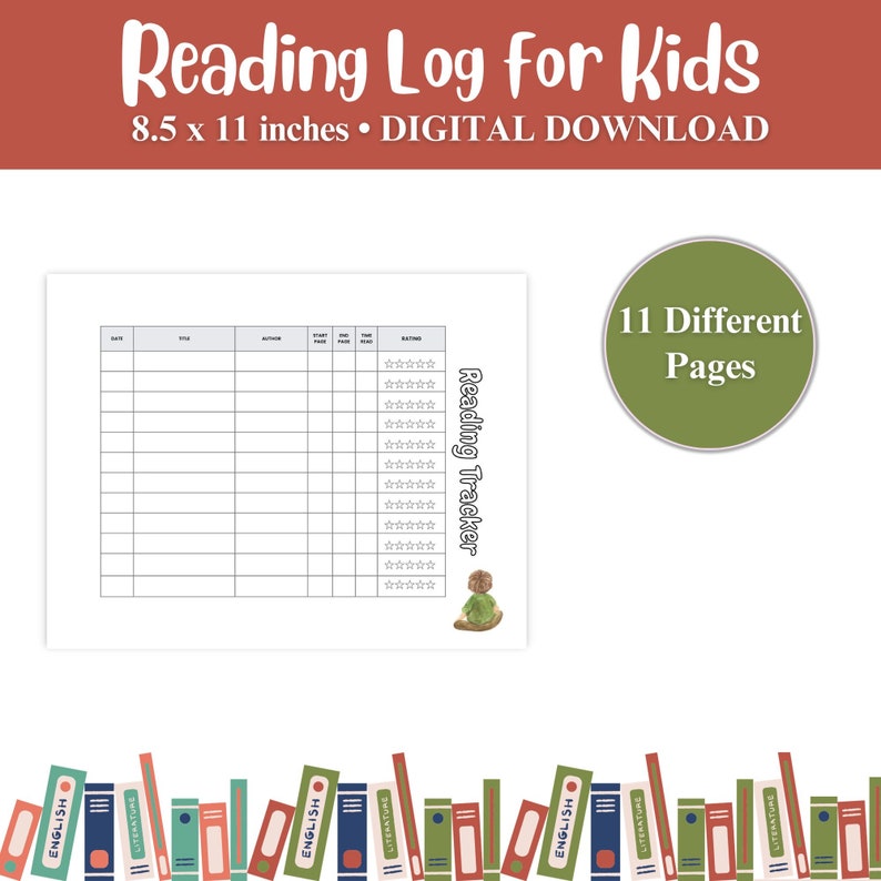 Reading Log for Kids | Instant Download | Reading Planner/ Journal for ...