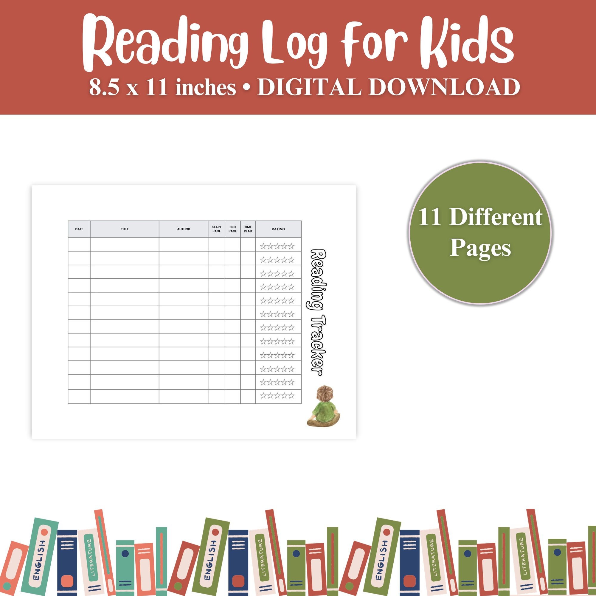 Reading Log for Kids | Instant Download | Reading Planner/ Journal for ...
