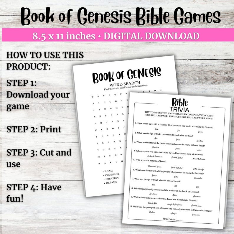 Book of Genesis Bible Games: Family Friendly Activities (digital PDF ...