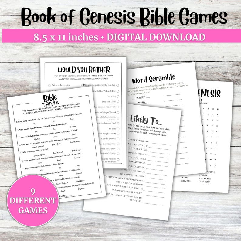 Book of Genesis Bible Games: Family Friendly Activities (digital PDF ...