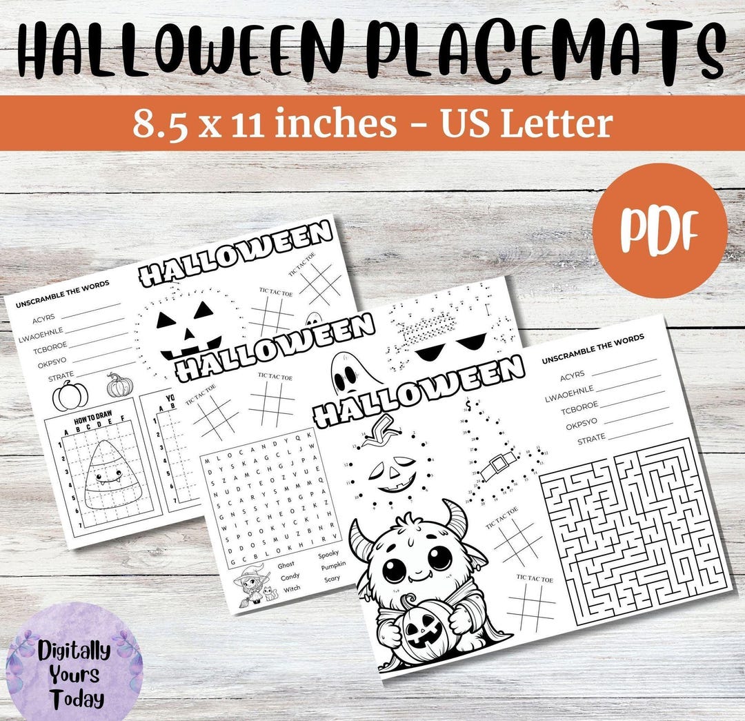 Halloween Kids Activity Placemat | Paper Mat | Printable Halloween ...