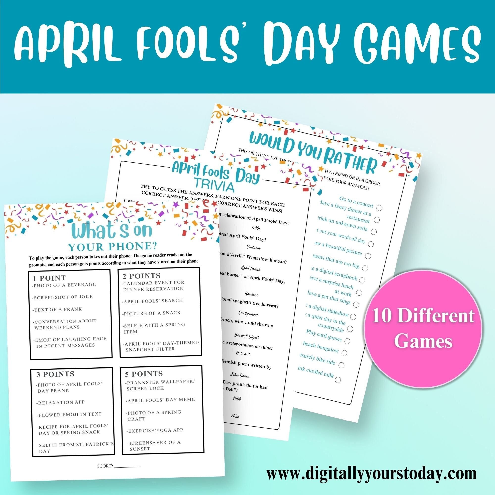 April Fools' Day Games Printable Bundle for Family, Classroom and ...