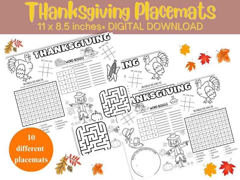 Printable Thanksgiving Fun Placemats for Kids | Paper Mat | Printable ...