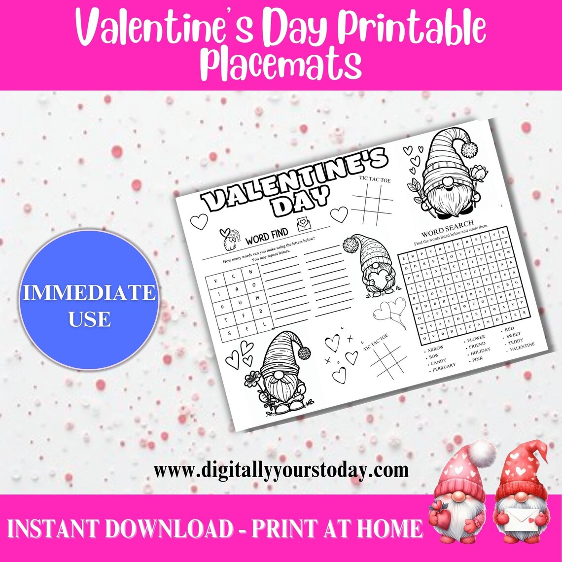 Valentine's Day Activity Placemats for Kids of All Ages 12 Different ...