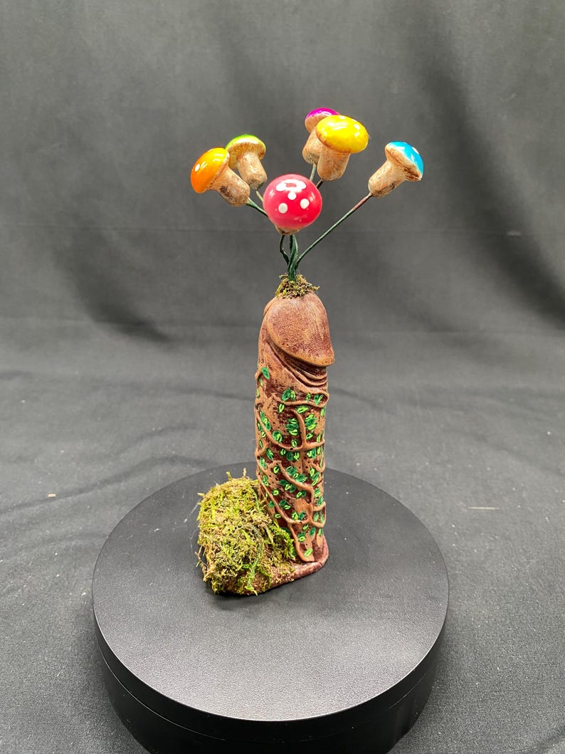 5" Phallic Mixed Media Mossy Mushroom Themed Penis With Colorful Burst ...