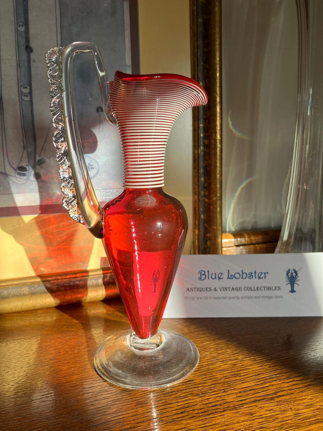 Antique Victorian Stevens and Williams Threaded Cranberry Glass Jug ...