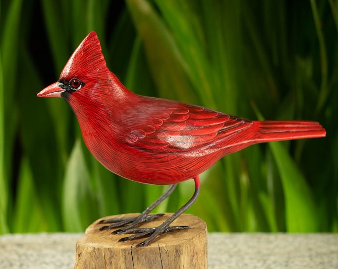 Hand Carved, Hand Painted Wooden Bird Sculpture of a Cardinal - Etsy