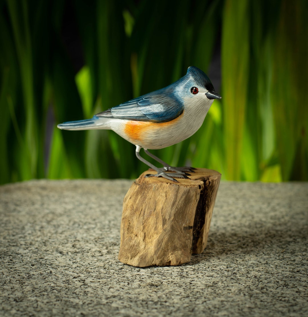 Hand Carved, Hand Painted Wooden Bird Sculpture of a Tufted Titmouse - Etsy