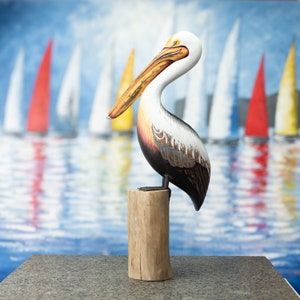 Hand Carved, Hand Painted Wooden Bird Sculpture of a Brown Pelican - Etsy