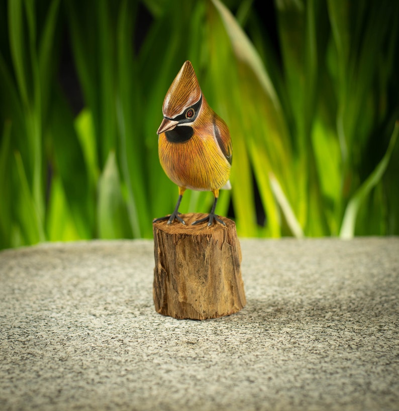 Hand Carved, Hand Painted Wooden Bird Sculpture of a Cedar Waxwing - Etsy