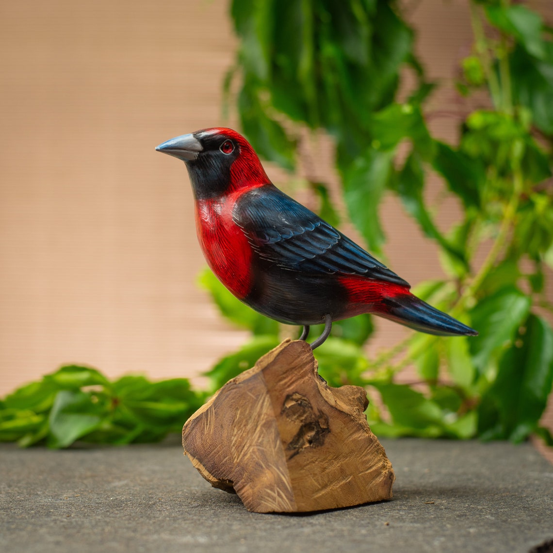 Hand Carved, Hand Painted Wooden Bird Sculpture of a Masked Crimson ...