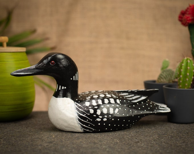 Hand Carved, Hand Painted Wooden Bird Sculpture of a Loon - Etsy