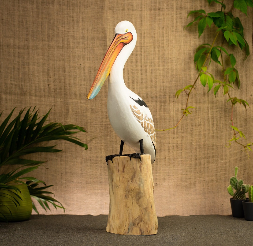 Hand Carved, Hand Painted Wooden Bird Sculpture of a Pelican - Etsy