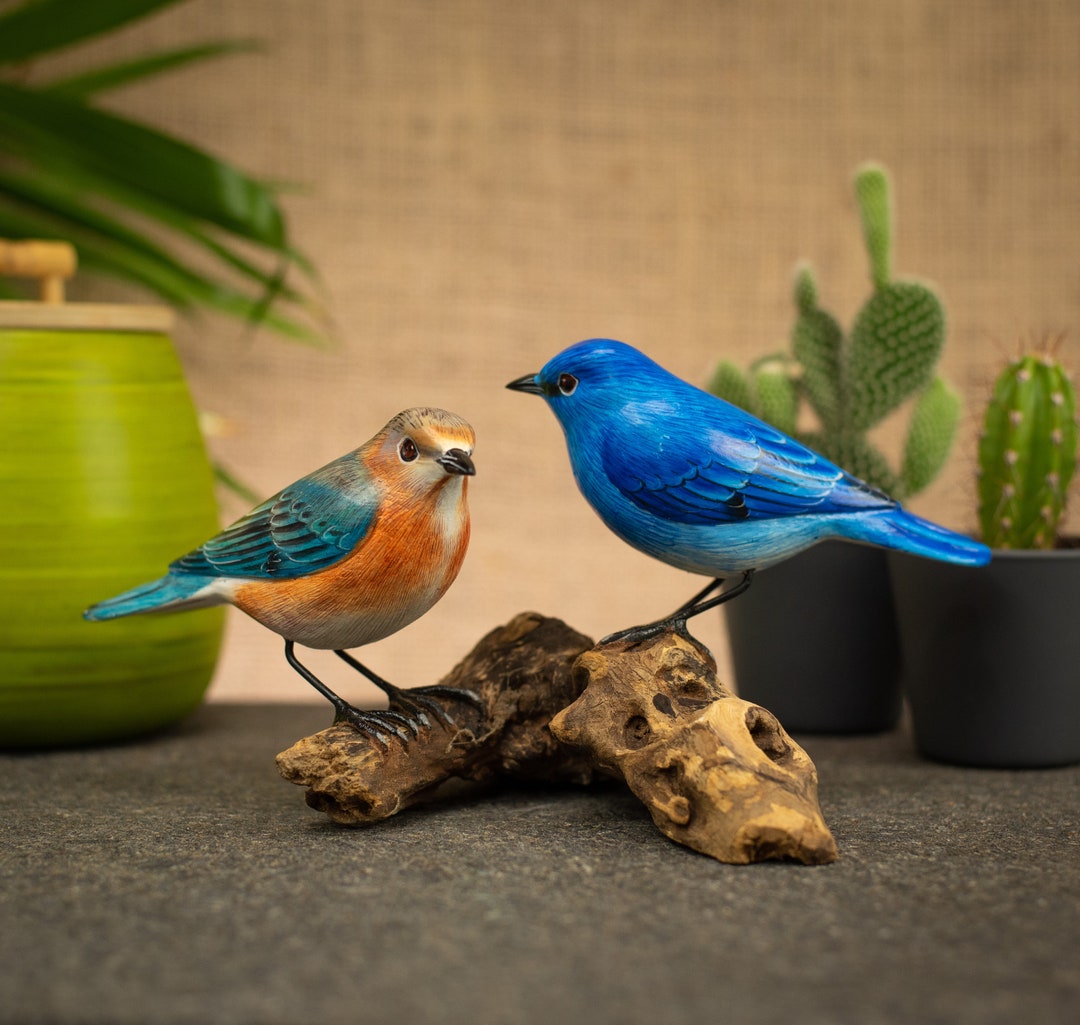 Hand Carved Hand Painted Wooden Bird Sculpture of a Pair of - Etsy