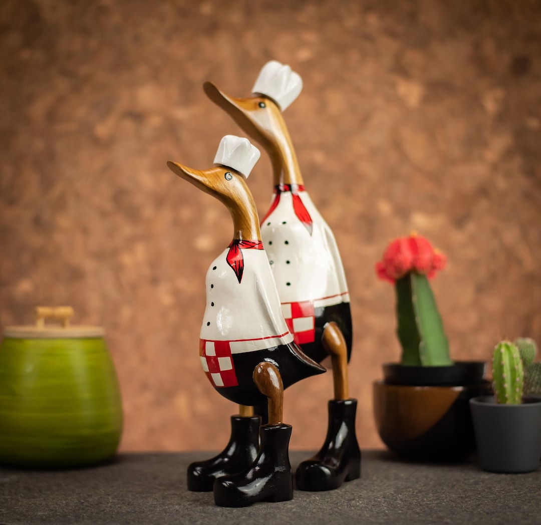 Hand Carved, Hand Painted Wooden Sculpture of a Chef Duck in Shiny ...