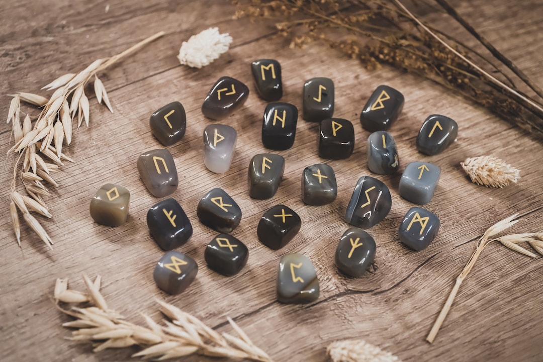 Nordic Runes in Gray Agate. Really Handmade Runes. Elder Futhark Runes ...