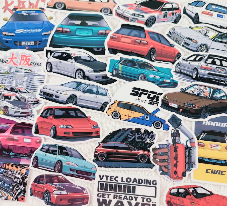 24pc Classic Japanese Car Civic EG6 SIR VTI EG4 Vinyl Stickers JDM ...