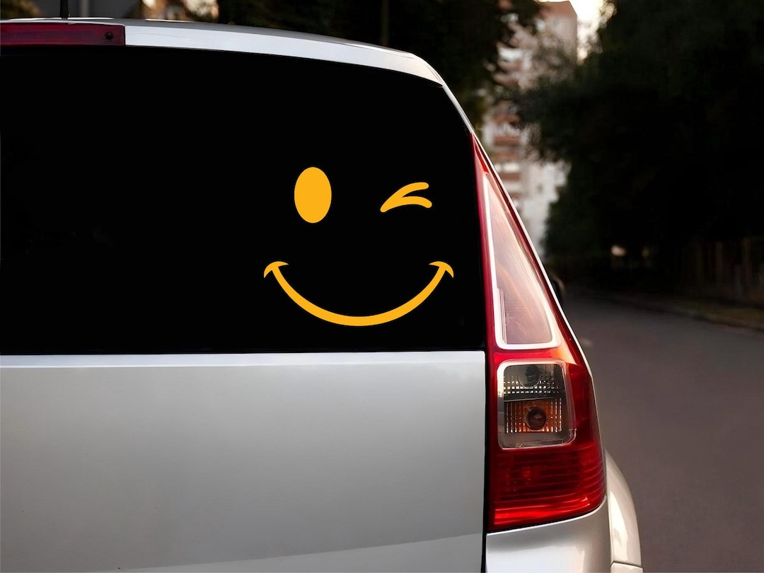 Smiley Face Vinyl Decal Sticker, Emoji Wink Face Waterproof Vinyl Decal ...