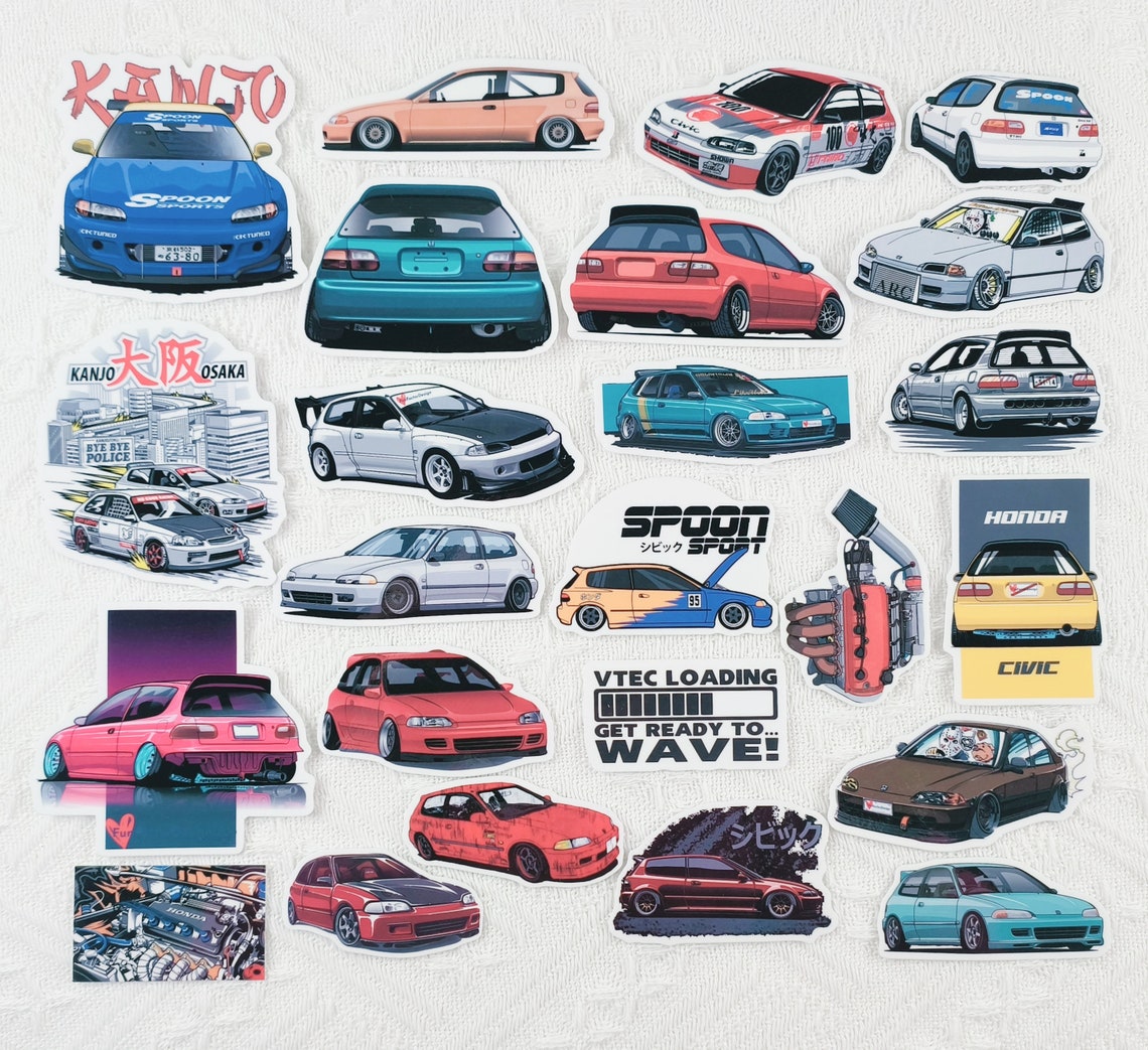 24pc Classic Japanese Car Civic EG6 SIR VTI EG4 Vinyl Stickers JDM ...
