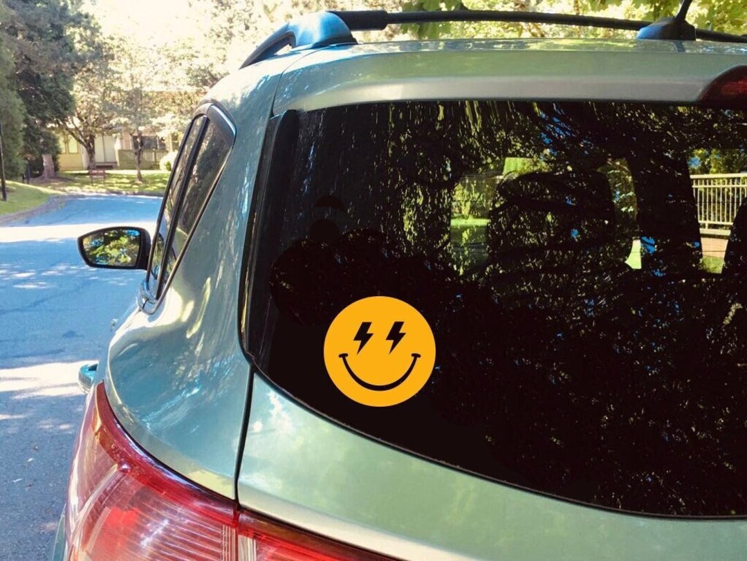 Lightning Bolt Smiley Face Vinyl Decal, Smiley Face Vinyl Sticker ...
