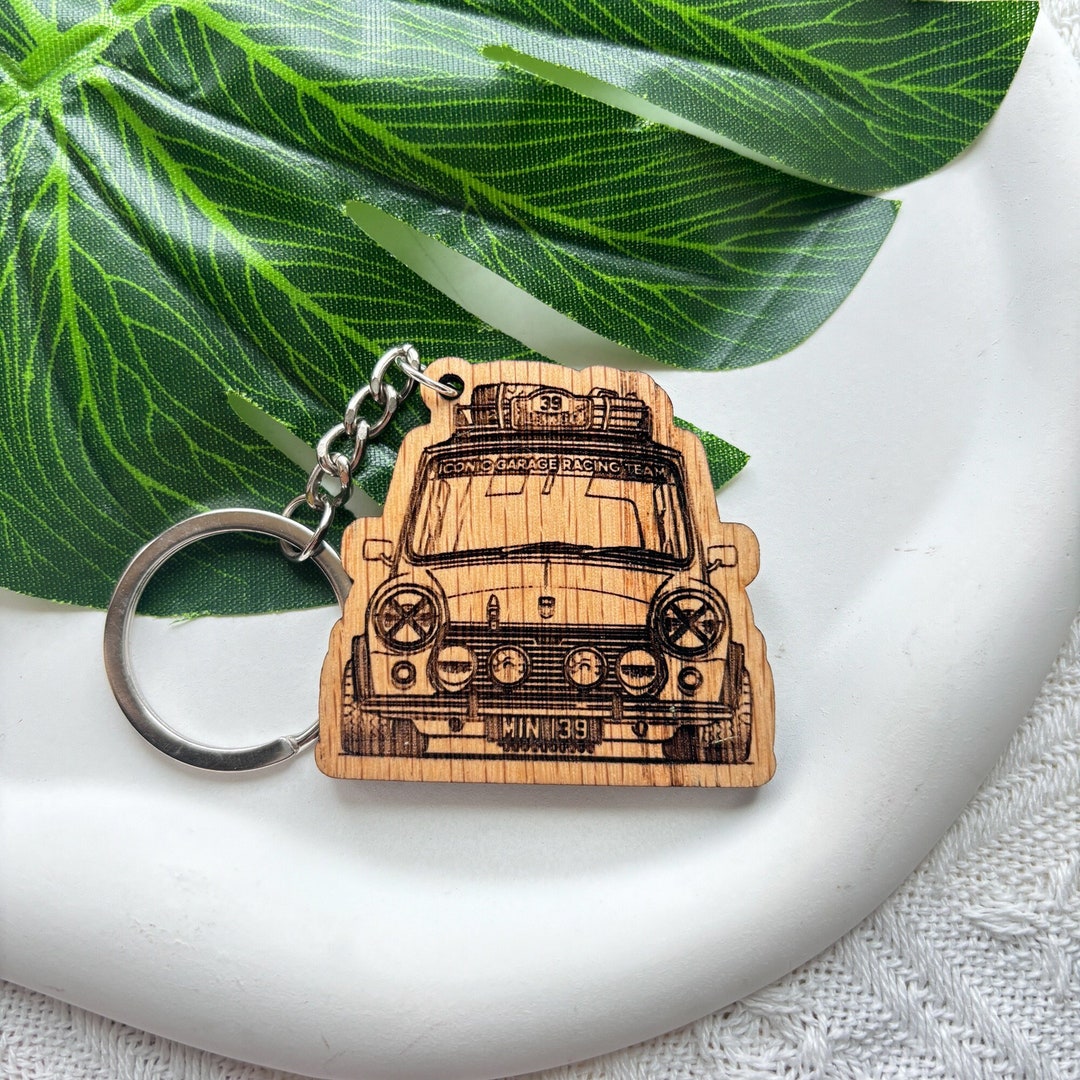 British Classic Icon Mini Cooper Oak Wood Keychain Bag Pendant Laser ...