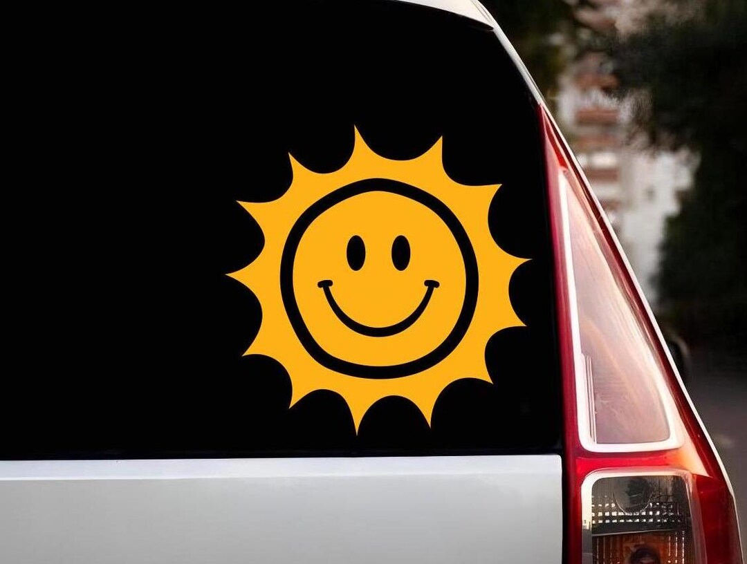 Smiley Sun Vinyl Decal Stickers, Emoji Smiley Face Waterproof Vinyl ...