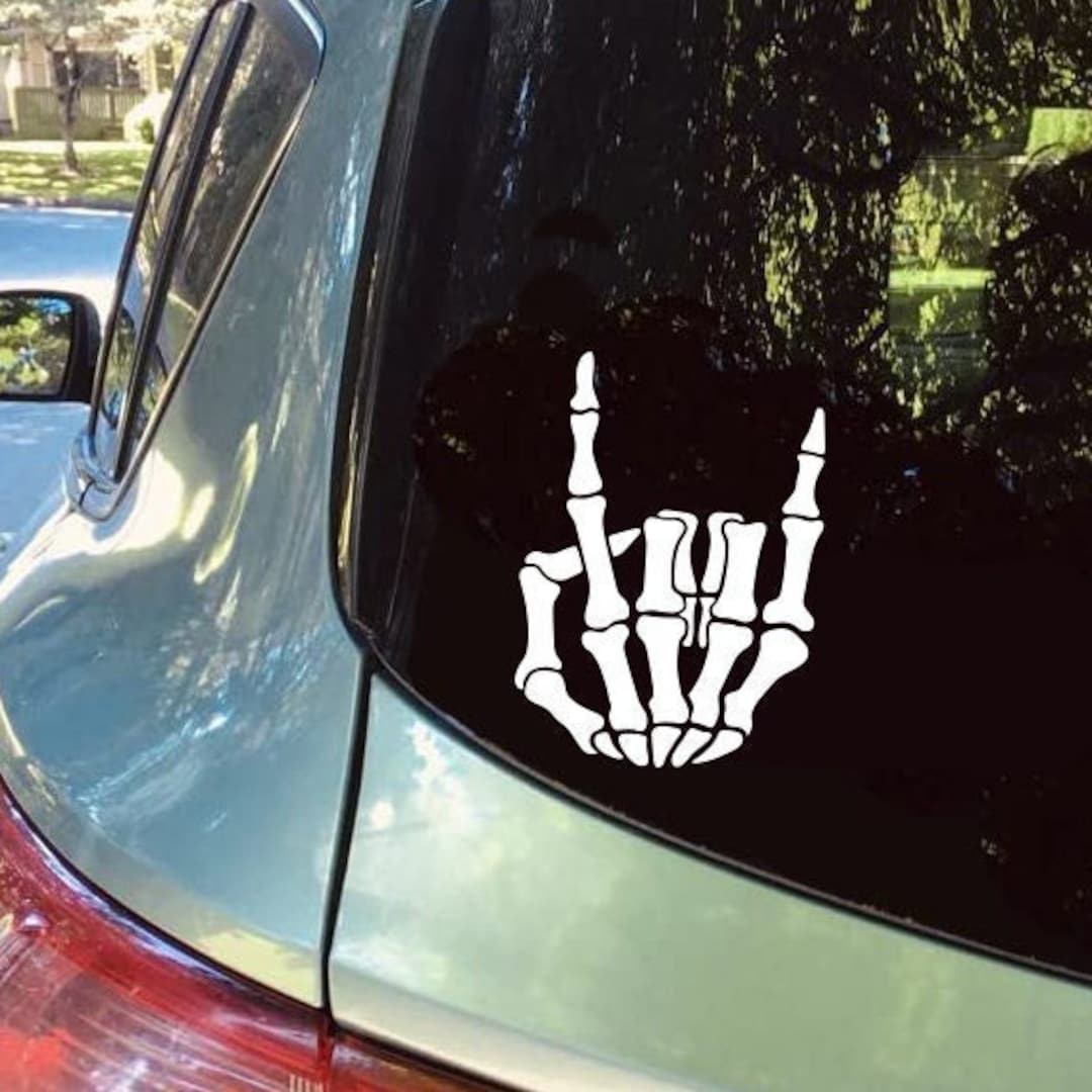 Skeleton Rock on Horns Hand Vinyl Decal Stickers, Rock and Roll Devil ...
