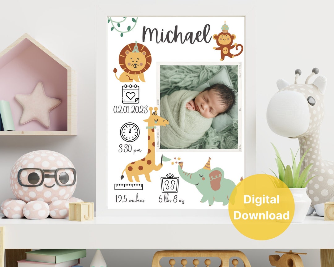 Canva Jungle Custom Template Birth Announcement Printable Nursery ...