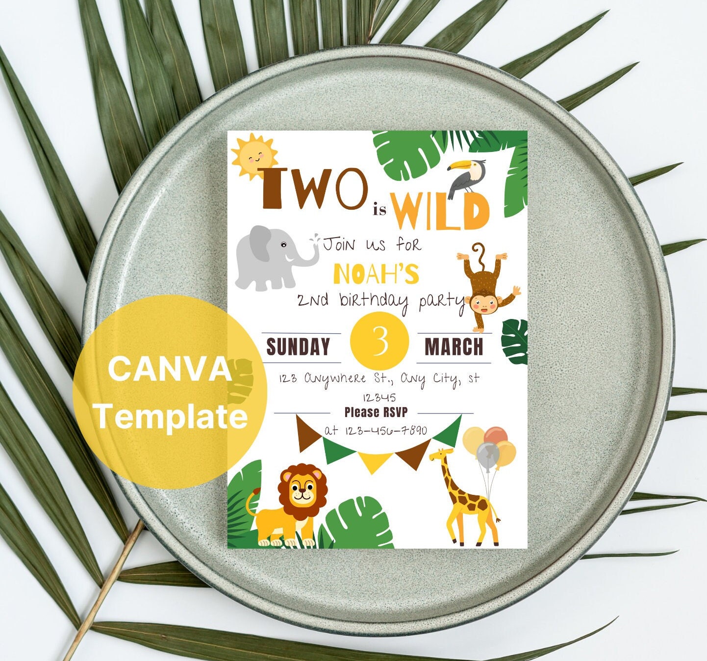 Two Wild Birthday Invitation, Canva Birthday Invitation Template, Wild ...