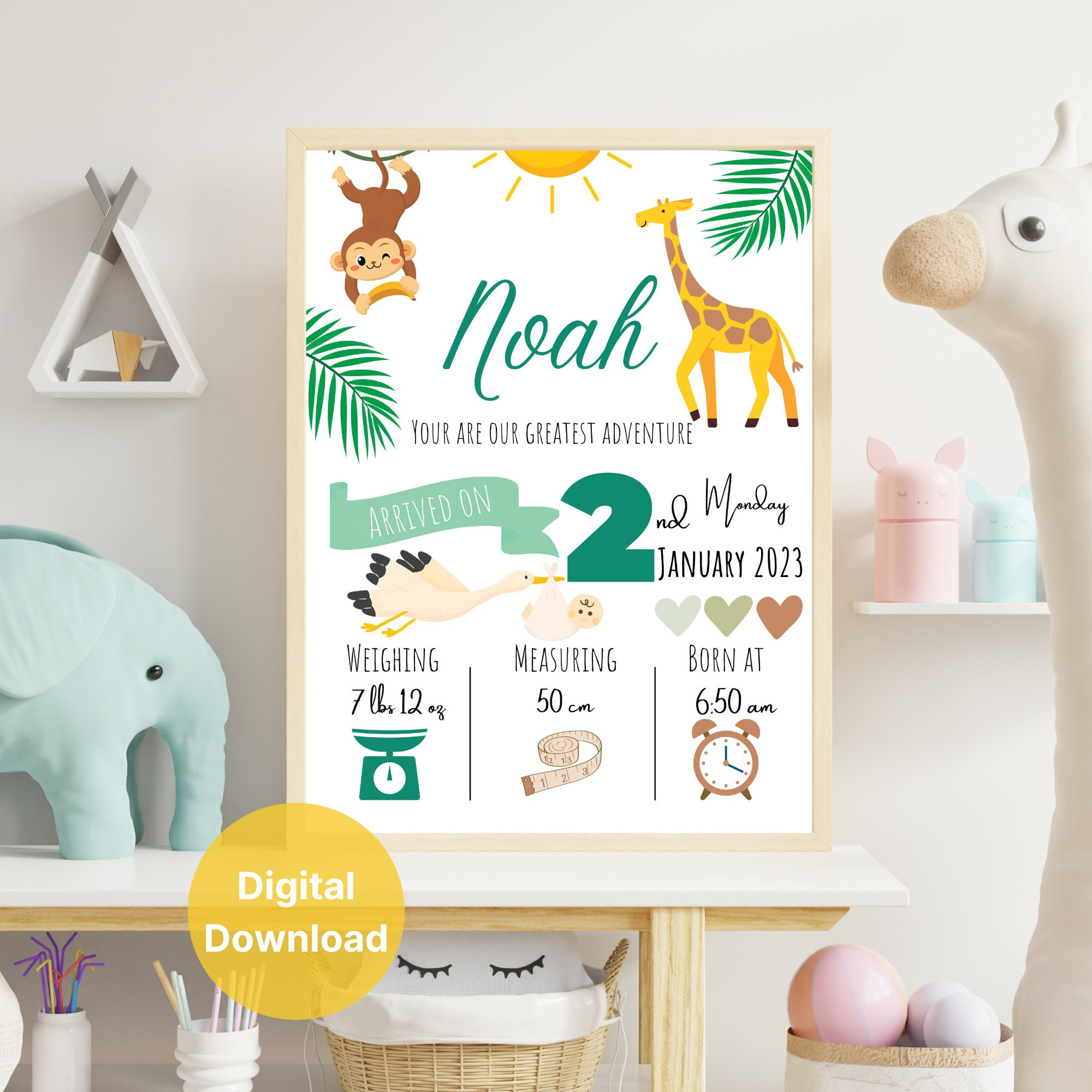 Custom Birth Announcement Printable Nursery Wall Art, Personalized ...