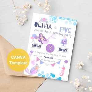 Mermaid Party Invitation, Canva Birthday Invitation Template, Mermaid ...